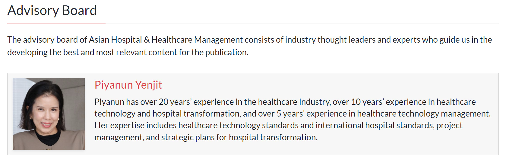 Asian Hospital & Healthcare Management magazine appoints 'Piyanun ...